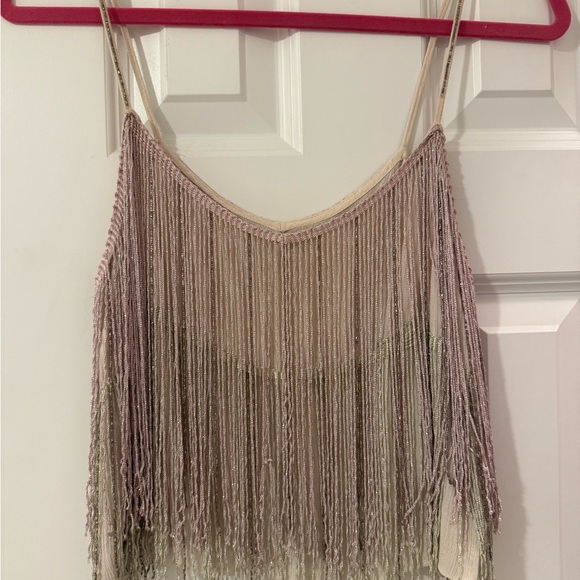 Free People | Tops | Free People Beaded Fringe Tank Top | Poshmark